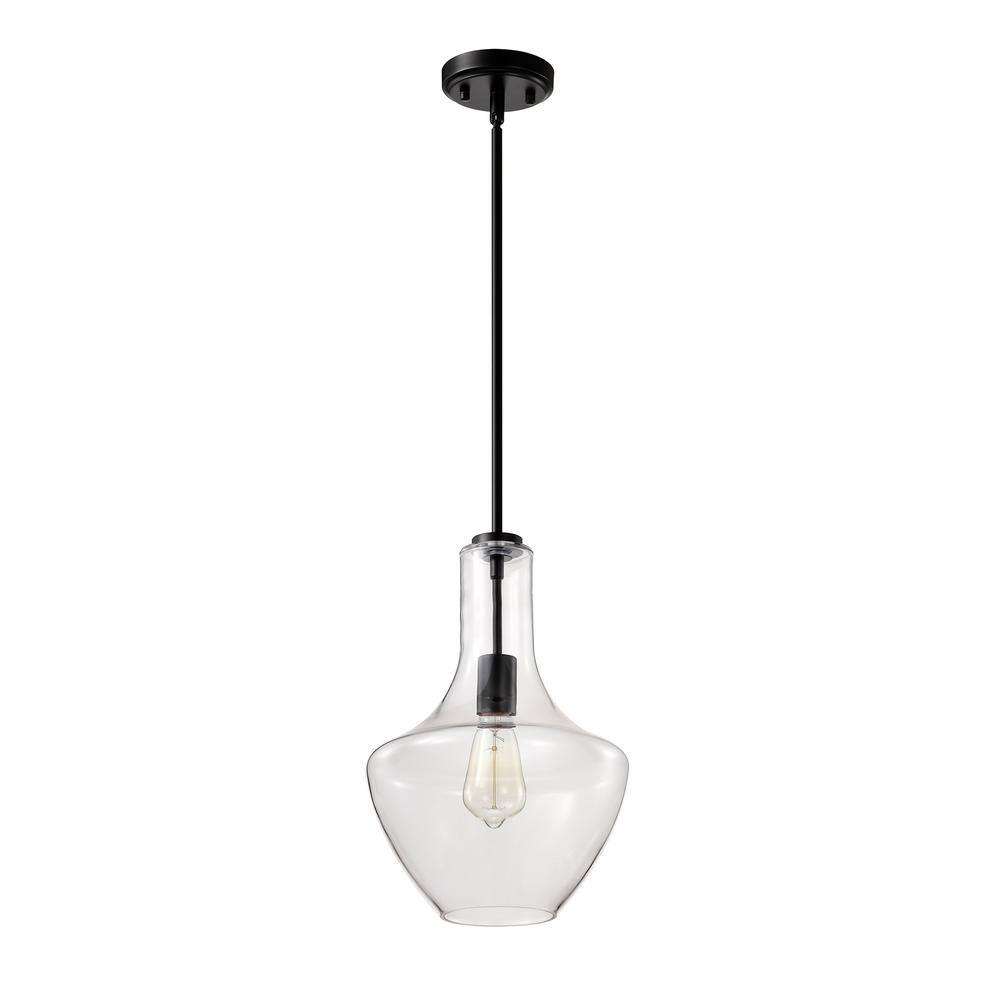 Edvivi 1-Light Farmhouse Matte Black Pendant-Light with Clear Glass ...