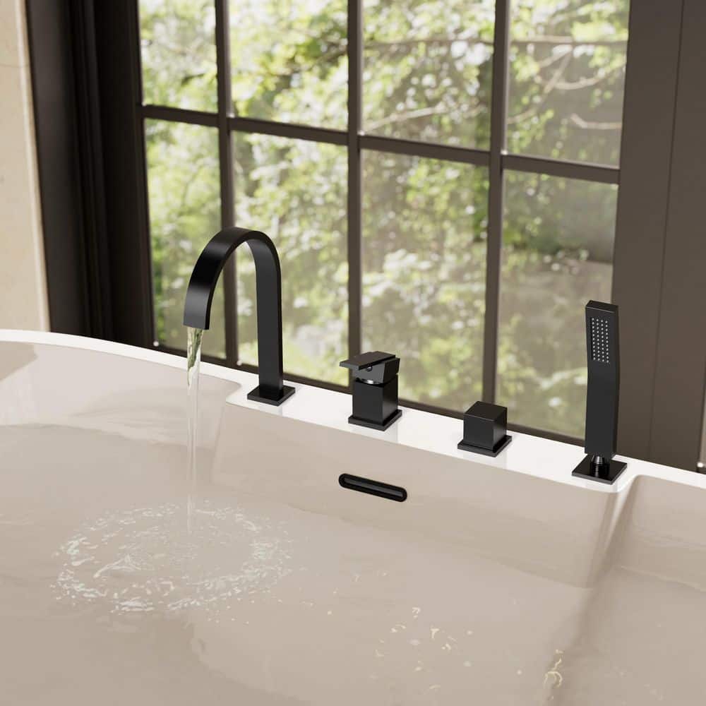 GRANDJOY Waterfall High-Arc 2-Handle Deck Mount Roman Tub Faucet 4-Hole ...
