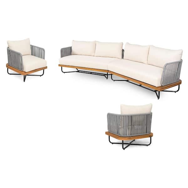 CHRISTOPHER KNIGHT HOME Cali 4-Piece Solid Wood and Rope Weave Patio ...