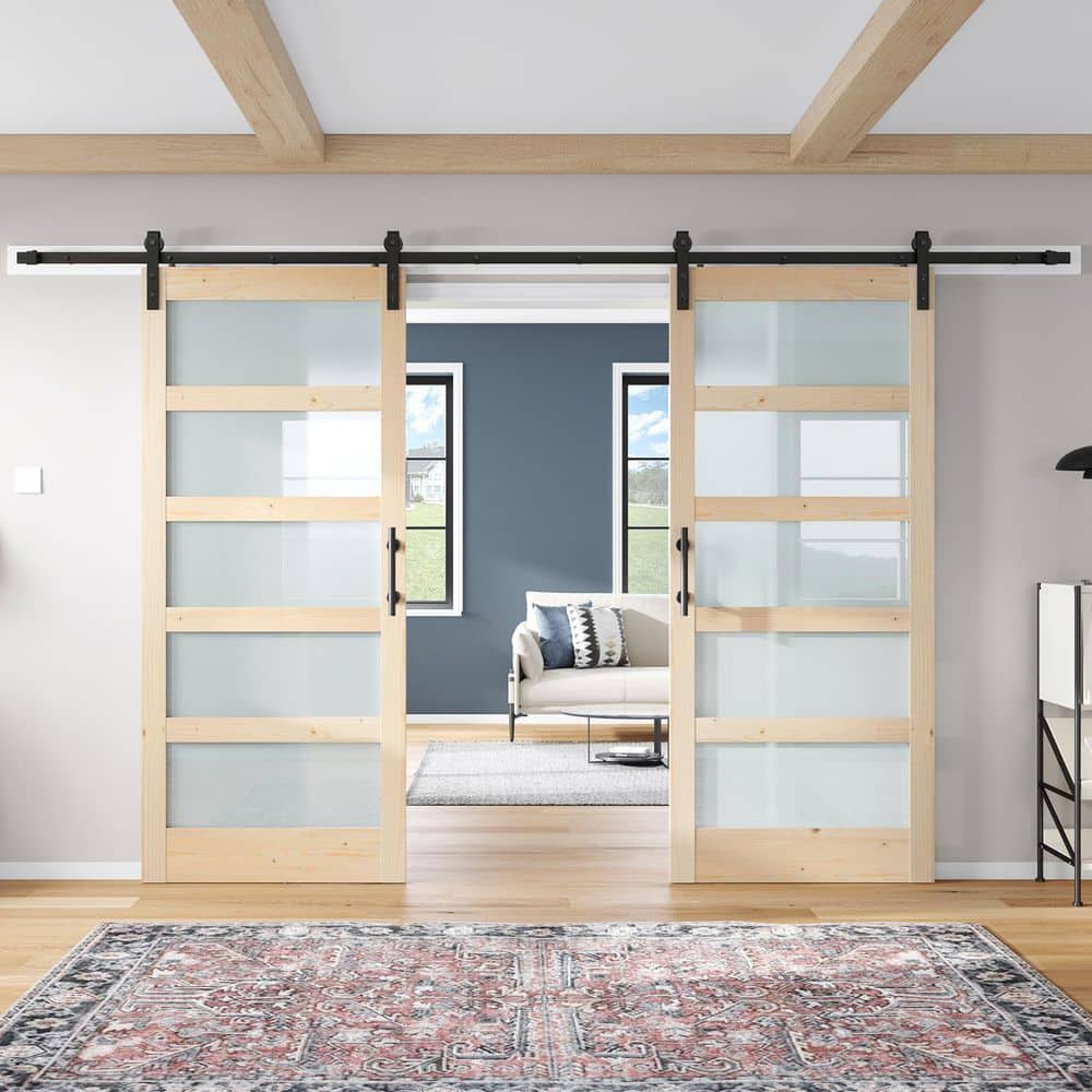 easelife 64 in. x 84 in. (Double 32 in.) 5 Lite Frosted Glass Spruce ...