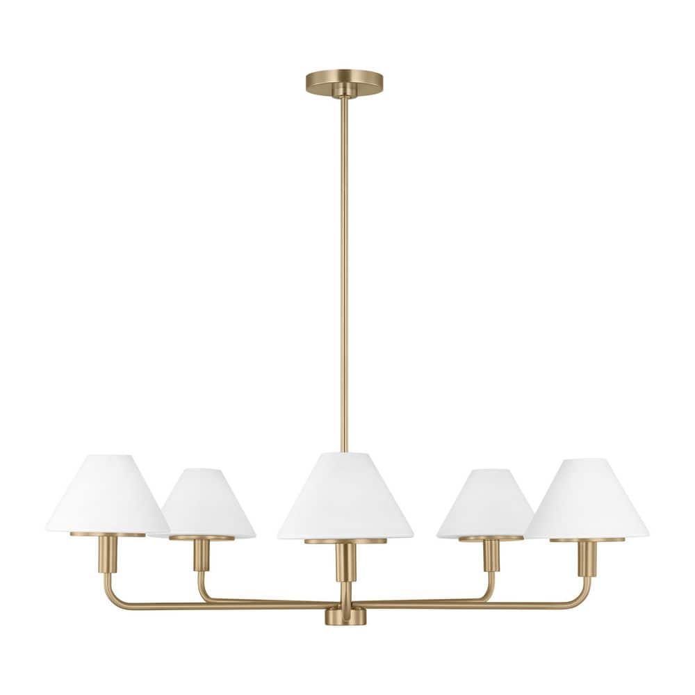 Generation Lighting Mendota 5 Light Satin Brass Transitional Chandelier with Opal Etched Glass ...