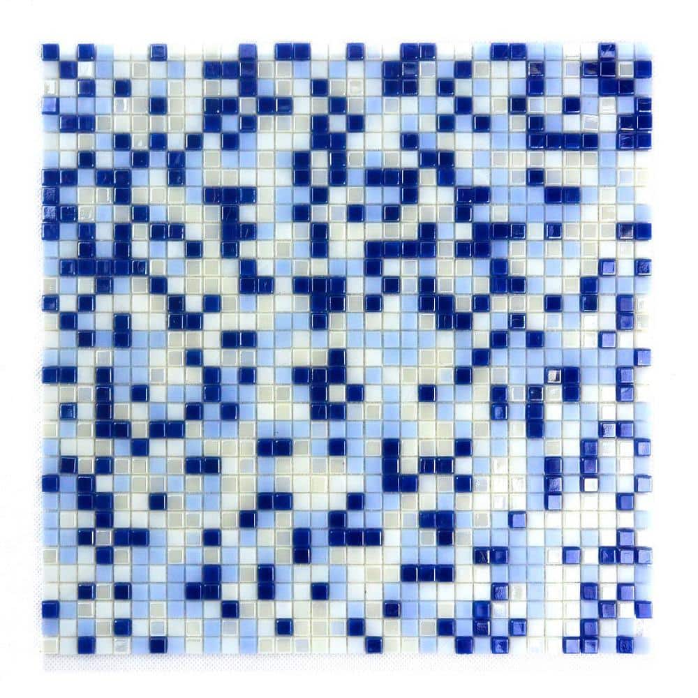 ABOLOS Galaxy Iridescent Blue 12 in. x 12 in. Square Glass Mosaic Wall ...
