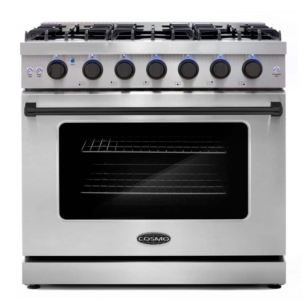 Cosmo 36 in. 6.0 cu. ft. Gas Range, 6 Burners, Convection Oven, Knob ...