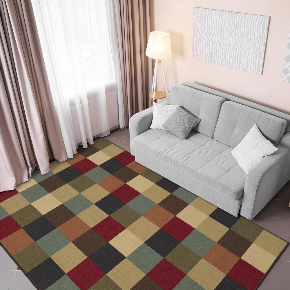 Ottomanson Basics Collection Non-Slip Rubberback Checkered Design 5x7 ...