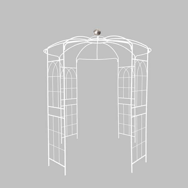114.2 in. x 81.3 in. Cream White Outdoor Metal Arbor, Garden Arch ...