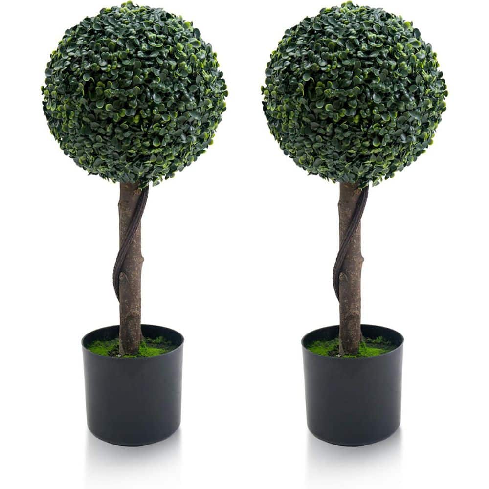Garvee 1. 9 ft. 2-PiecesTopiary Trees Artificial Milan Grass Ball Topiary Trees with Balls ...
