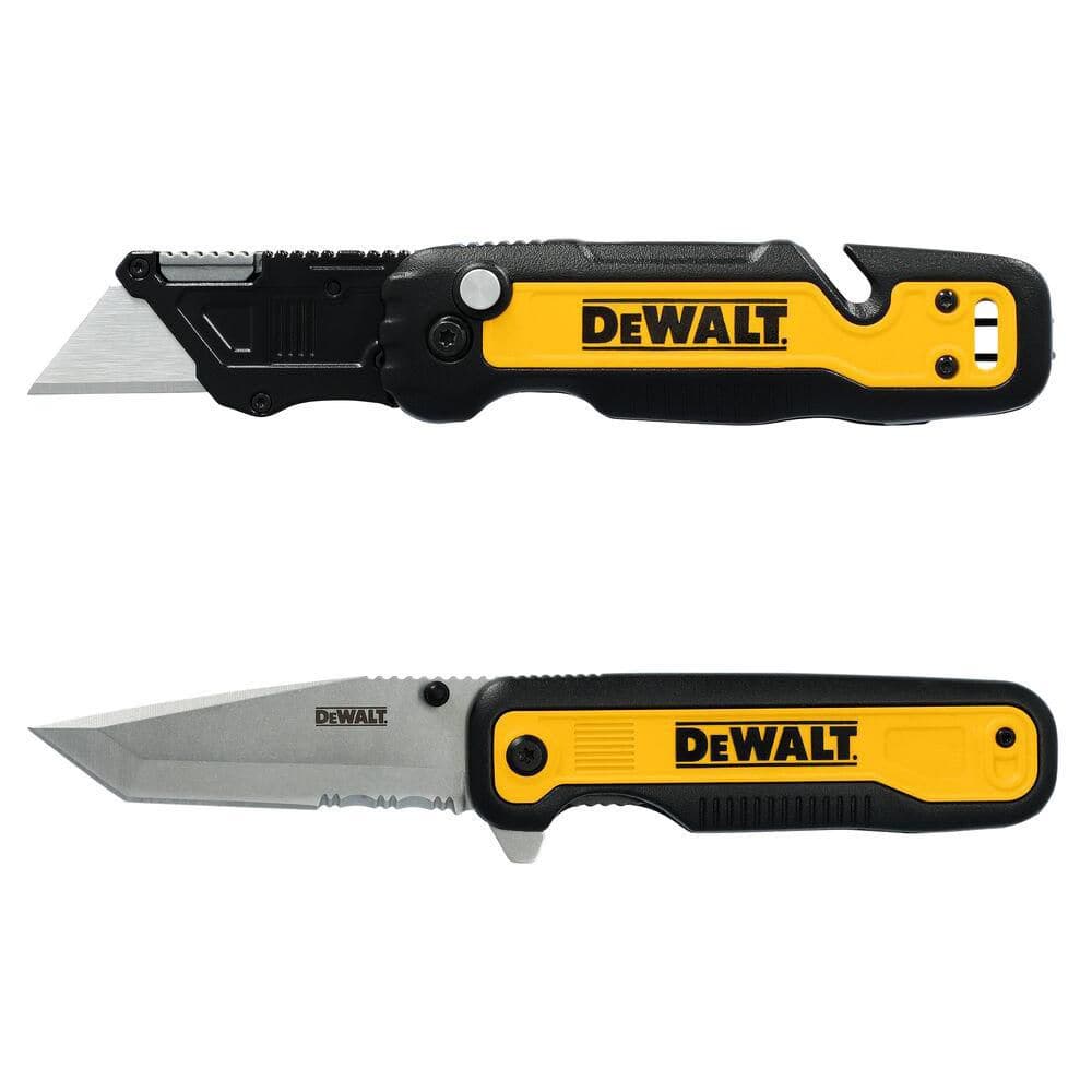 DEWALT Push and Flip Folding Lock-Back Utility Knife and 3.3 in. Tanto ...