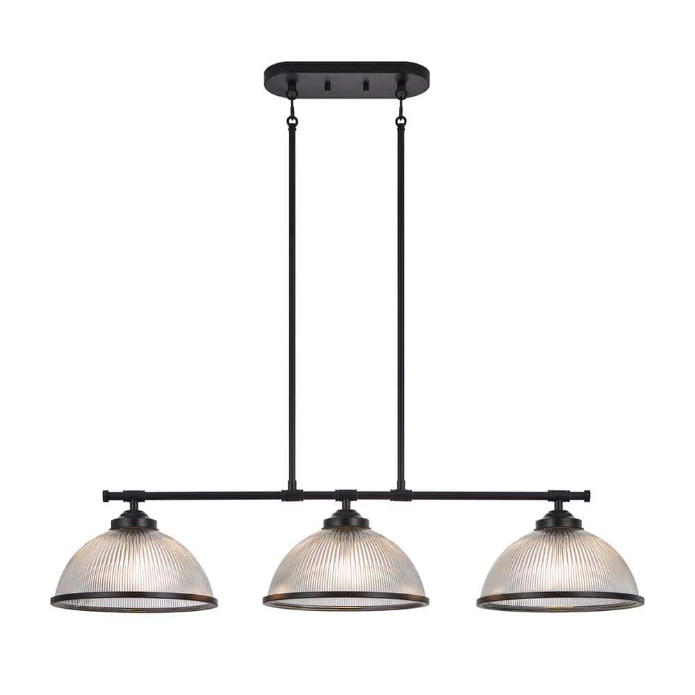 KAWOTI 3-Light Modern Black Island Pendant Light with Ribbed Glass ...