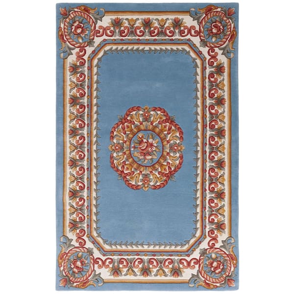 SAFAVIEH Naples 6 ft. x 9 ft. Light Blue/Ivory Ornate Medallion Area ...
