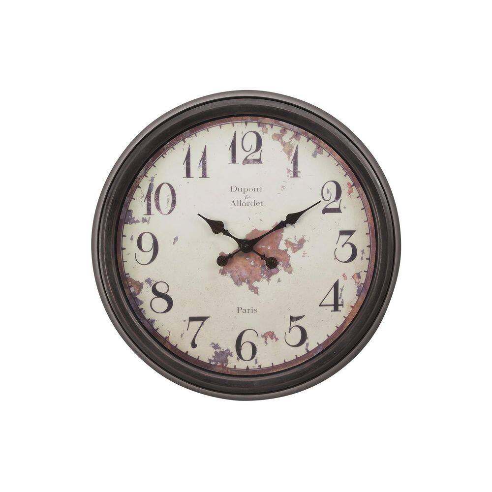 20 in. Dark Brown Round Wall Clock, Vintage Non-Ticking Quiet Battery ...