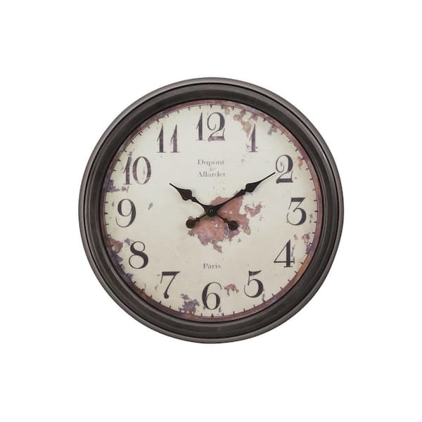 20 in. Dark Brown Round Wall Clock, Vintage Non-Ticking Quiet Battery ...