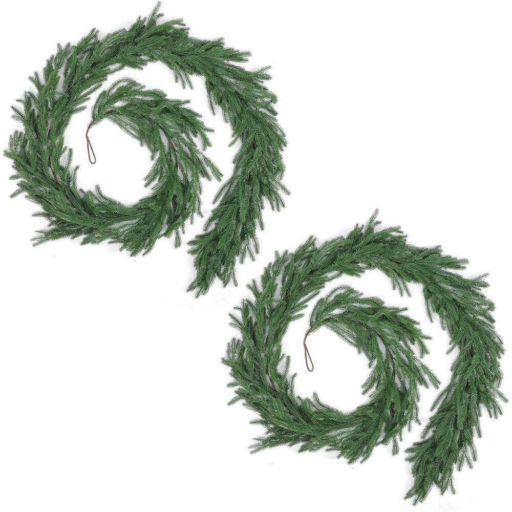 9 ft. Green Artificial Norfolk Pine Garlands for Indoor Outdoor ...