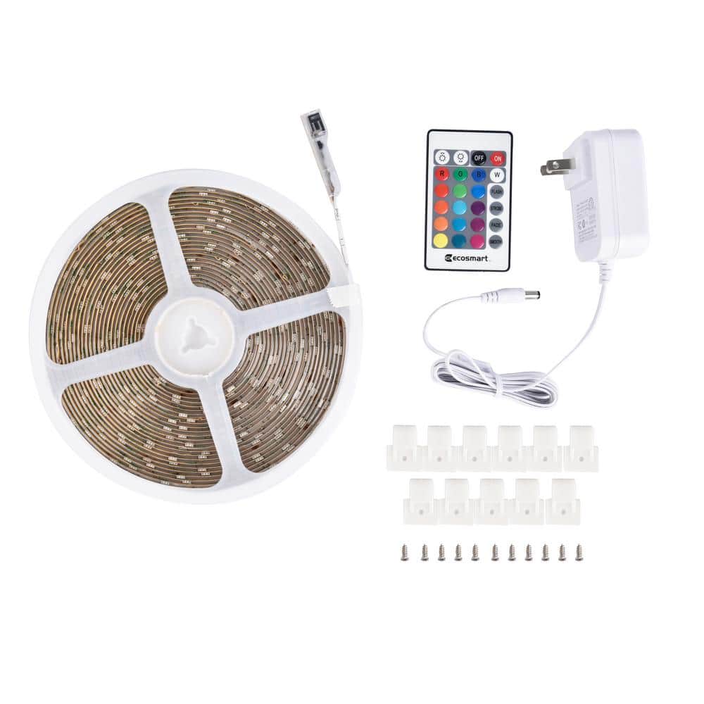 EcoSmart 32.8 ft. RGB Color Changing Dimmable LED Strip Light with ...
