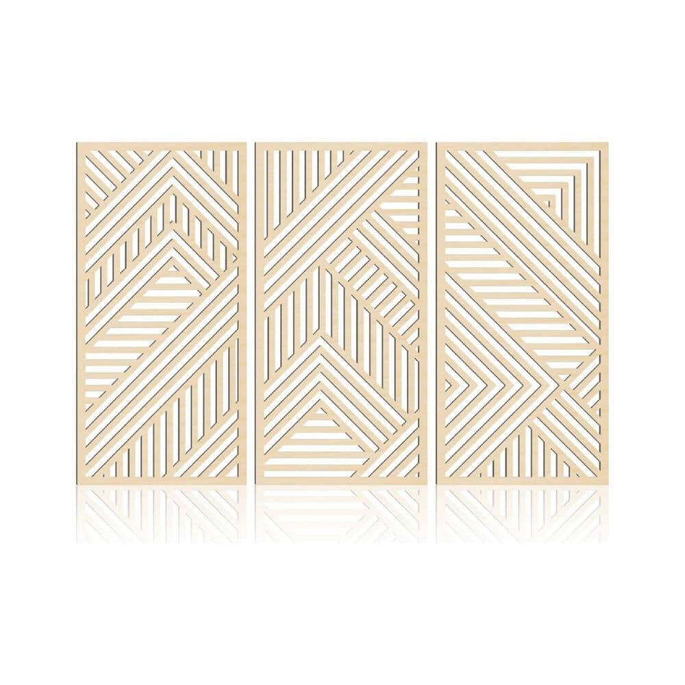 3 Panels 32 in. x 16 in. Beige Geometric Graphics" by Abstract Wood ...