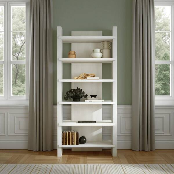 Benjara Modern Tova 91 in. Tall Whitewash Oak Wood 6-Shelves Bookcase ...