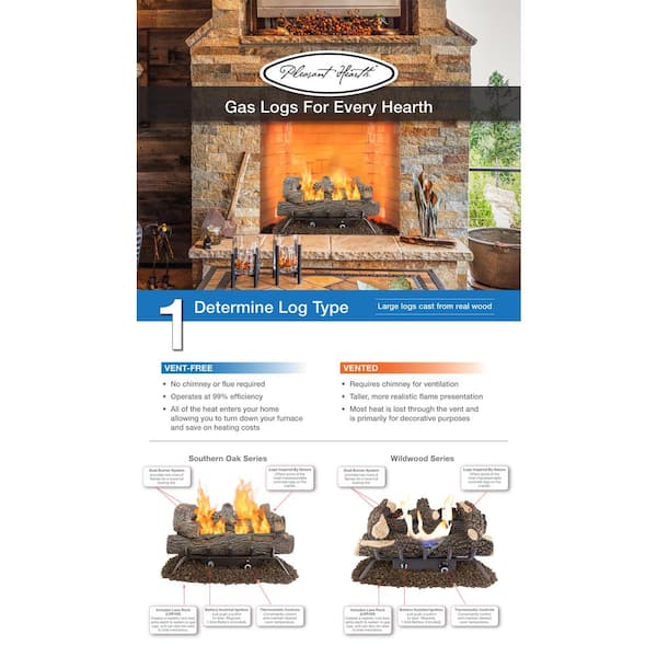 45,000 BTU Gas Fireplace Logs Pleasant Hearth 18" Willow Oak Vented Gas ...