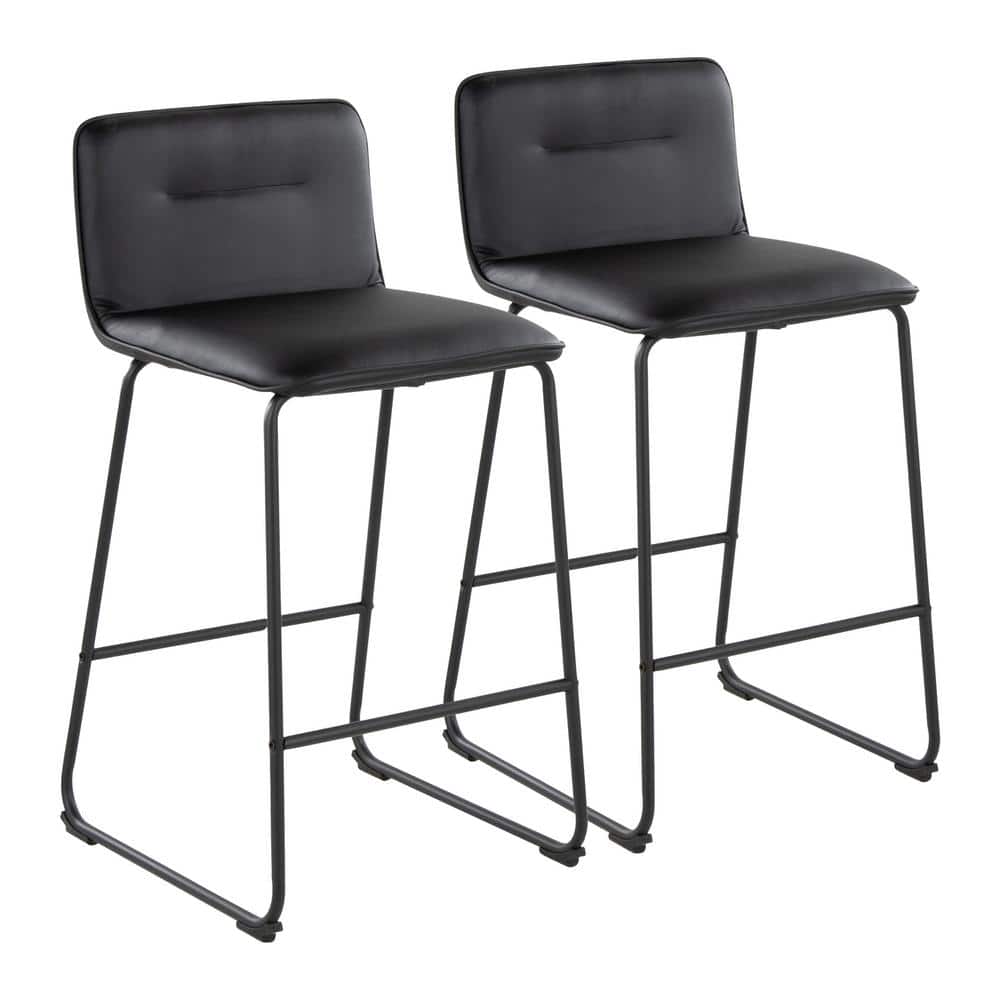 Lumisource Casper 26 in. Black Faux Leather and Black Metal Fixed-Height Counter Stool (Set of 2 ...