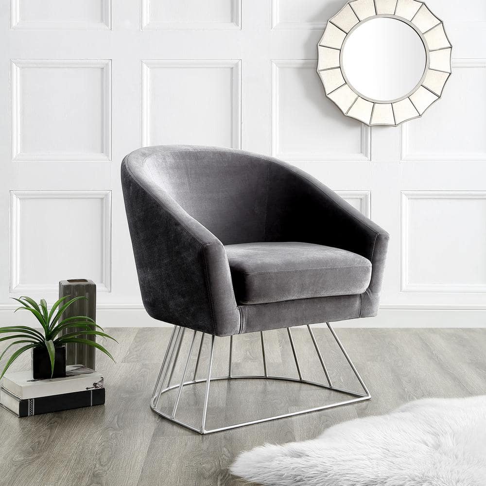 Inspired Home Esmeralda Velvet Grey/Silver Modern Contemporary Barrel ...