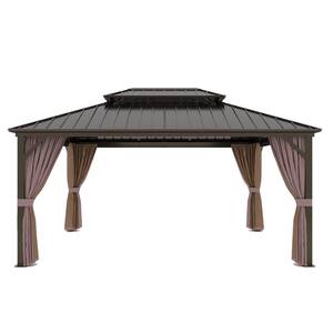 COOS BAY 12 ft. x 18 ft. Brown Extra-Large Hardtop Patio Gazebo with ...