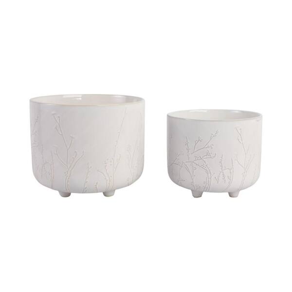 Liv & Skye 9 in. and 11 in. Ivory Ceramic Blooming Branches Decorative ...
