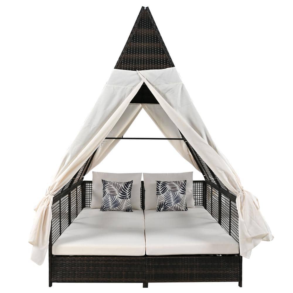 Anvil Wicker Adjustable Outdoor Day Bed 2-Person Patio Chaise Lounge ...