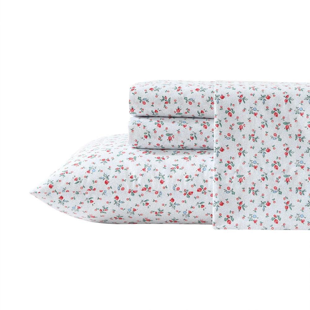 Laura Ashley Aylesmore Ditsy Floral 4-Piece Red/Light Blue Percale ...