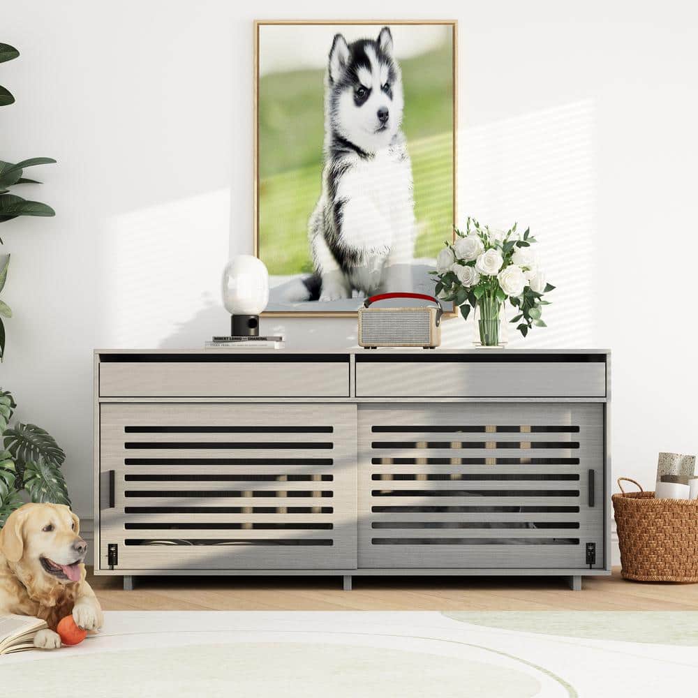 FUFU&GAGA Heavy Duty Dog Crate, Dog Cage Furniture with 2 Drawers and ...