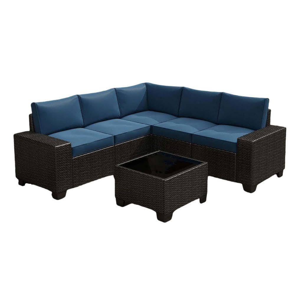 homfan Patio Sectional Brown Wicker 6-Piece, Outdoor Sectional Set ...