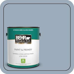 BEHR PREMIUM PLUS 1 qt. #570F-4 Blue Willow Satin Enamel Exterior Paint ...