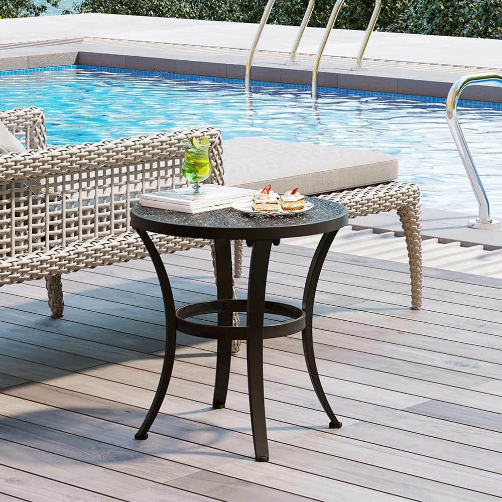 FUFU GAGA 20 In. Outdoor Small Round Metal Bistro Side Tables Patio Coffee Iron End Table for Garden Porch Lawn Backyard Black Y THD 170282 02 cc The Home Depot