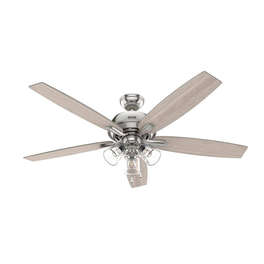 Hunter Dondra 60 in. Indoor Brushed Nickel Ceiling Fan with Light Kit ...