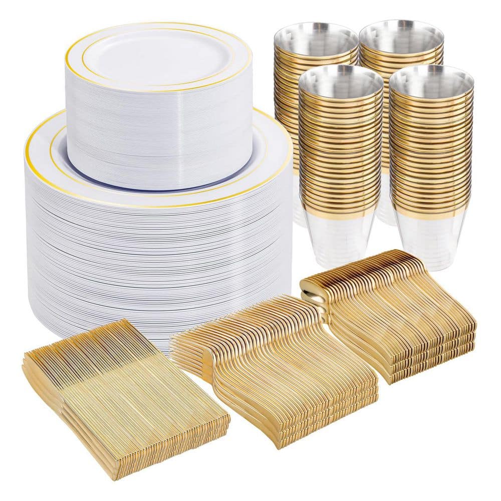 Anqtovp 300-Piece White Plastic Dinnerware Set (Service for 50 Guests ...