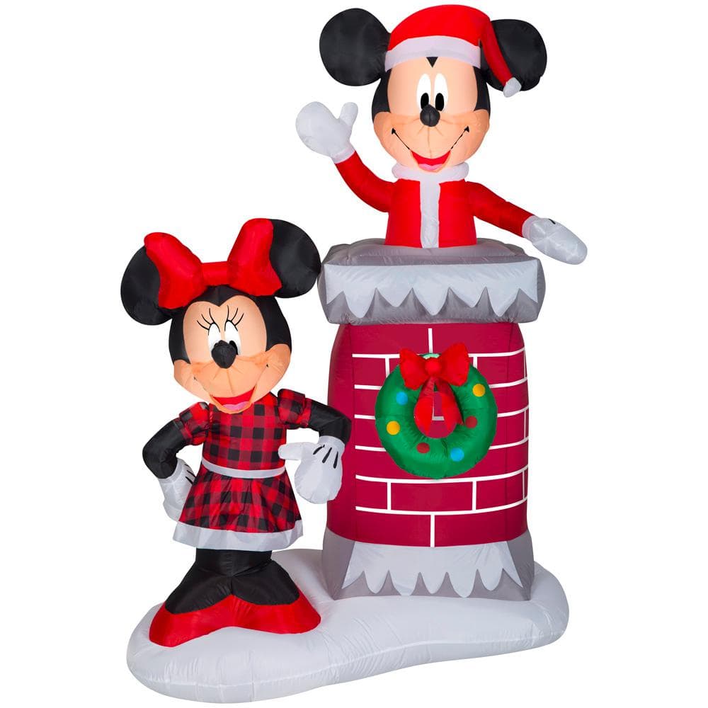 Disney 6 ft. Pre-lit Inflatable Airblown Chimney Top Mickey and Minnie ...