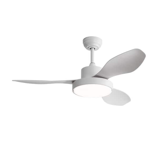PUDO 47 in. Indoor Integrated LED White Ceiling Fan Lighting with LED ...