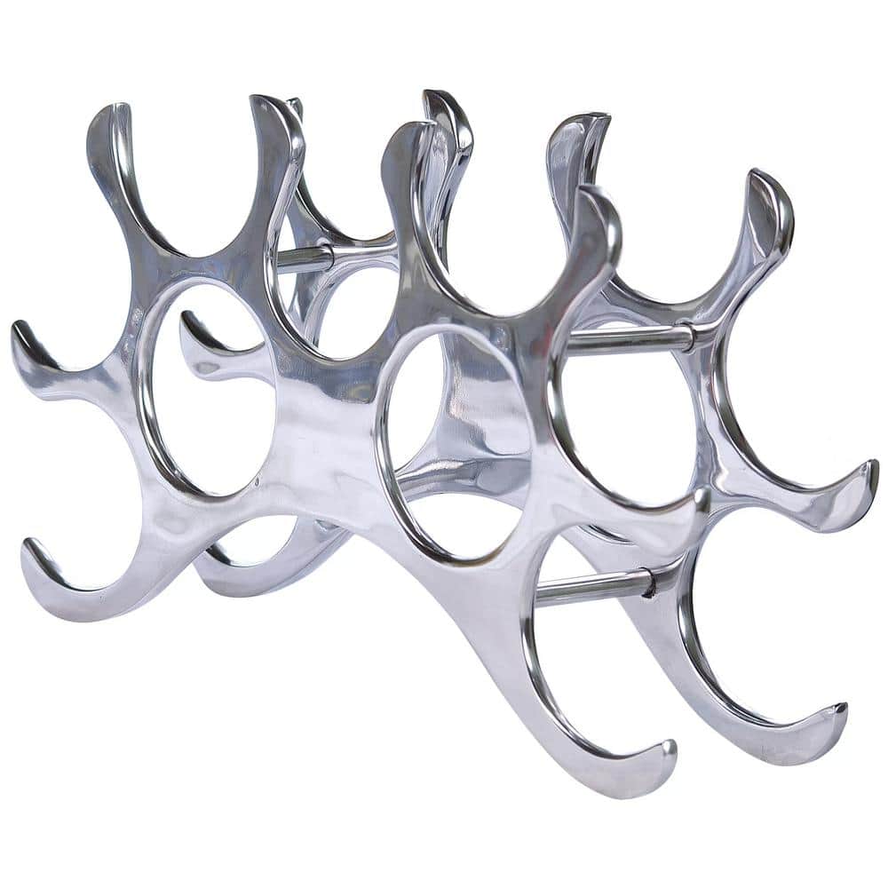 KINDWER 9-Bottle Silver Polished Aluminum Countertop Wine Rack A1109 ...