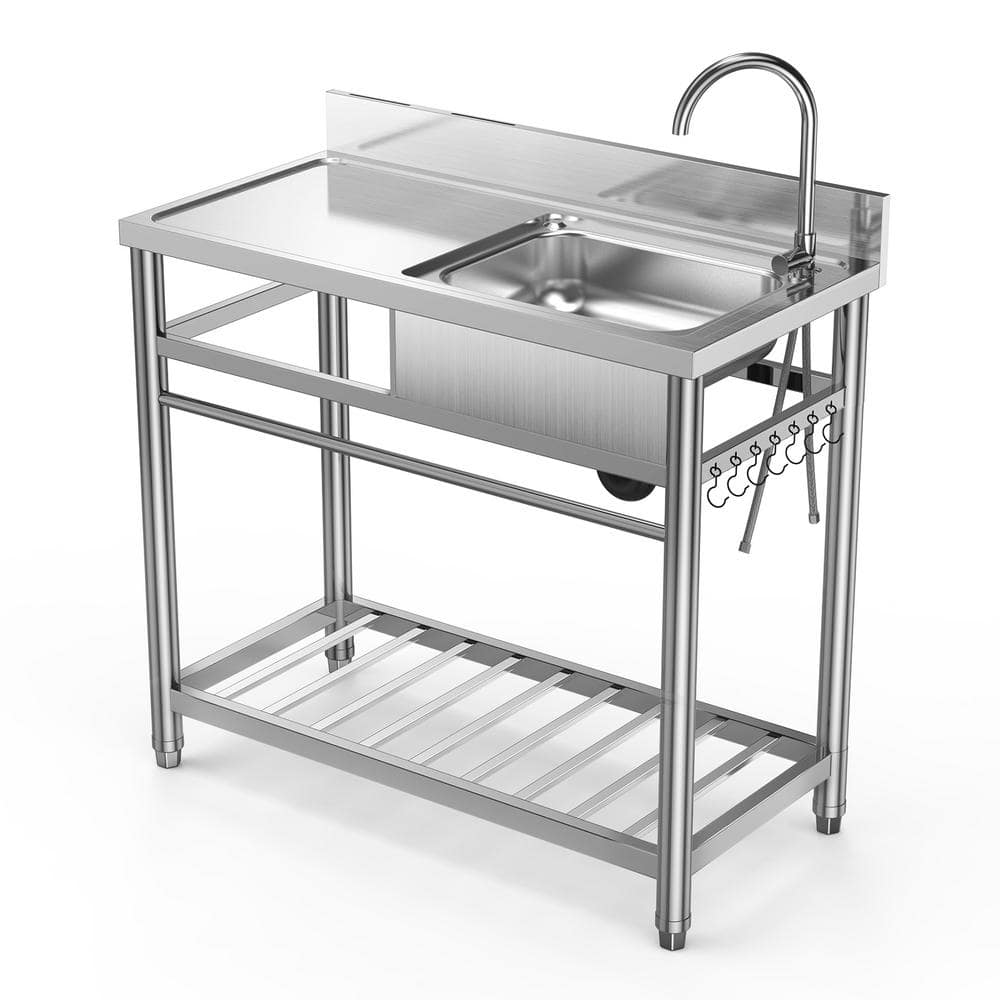 Mojgar 39 in. Freestanding Stainless Steel 1-Compartment Commercial ...