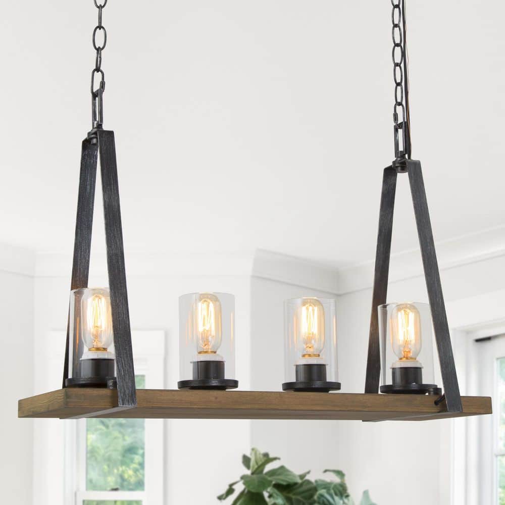 Reviews for LNC Farmhouse Wood Island Chandelier 4-Light Brushed Black ...
