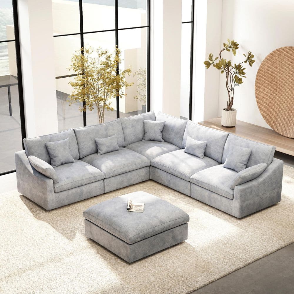 Magic Home Modular Large 238 in. Flared Arm 6-Piece L-shaped Linen ...