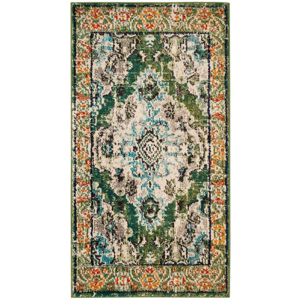 SAFAVIEH Monaco Doormat 2 ft. x 4 ft. Forest Green/Light Blue Border ...