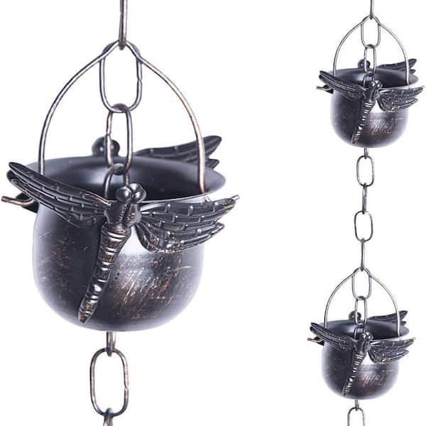 SANDTON GEWN LLC 8.5 ft. Metal Rain Chains for Gutters, 12-Dragonfly ...