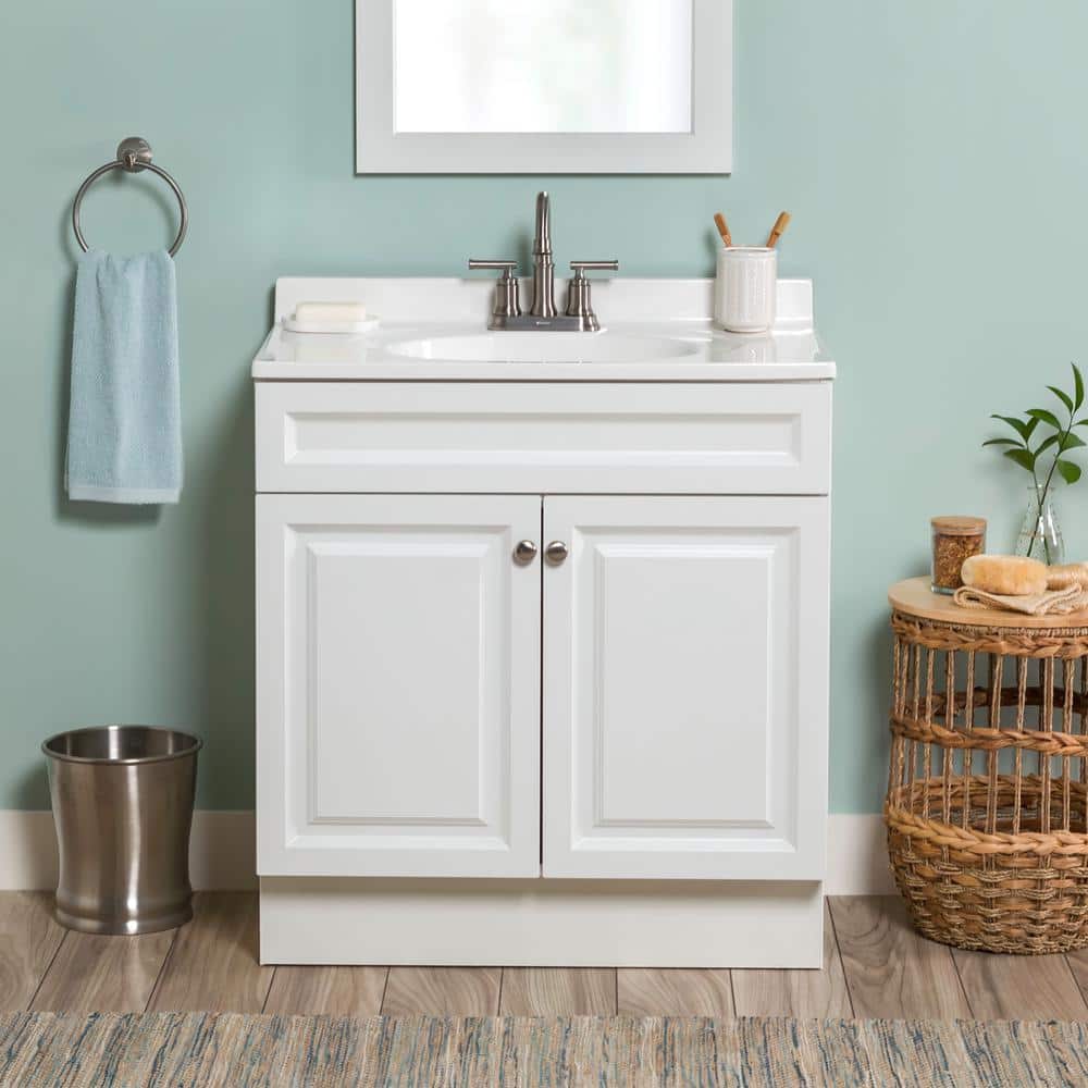 Glacier Bay 31 in. Single Sink White Bath Vanity with White Cultured ...