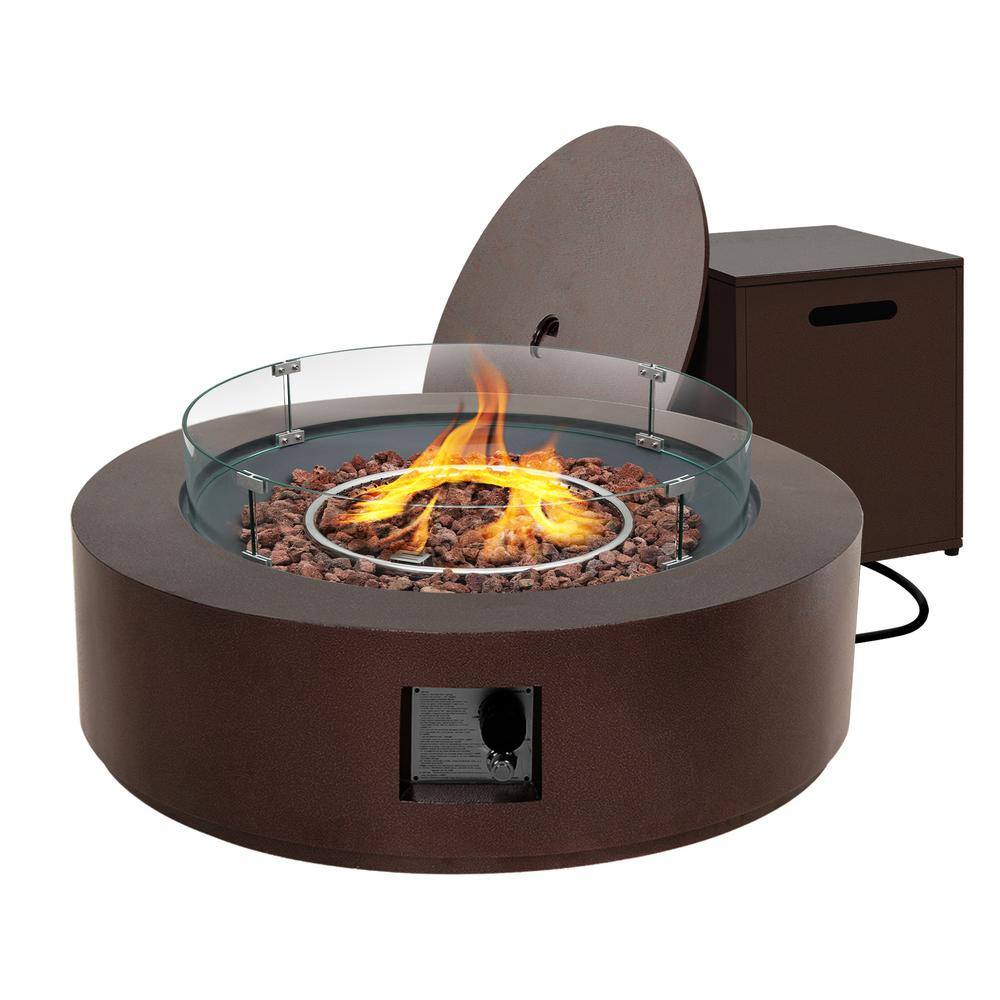 UPHA 42 in. 50.000 BTU Iron Propane Outdoor Fire Pit Table with Tank ...