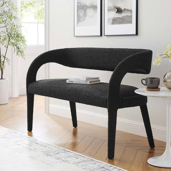 MODWAY Pinnacle in Black 55 in. Boucle Fabric Accent Bedroom Bench EEI ...