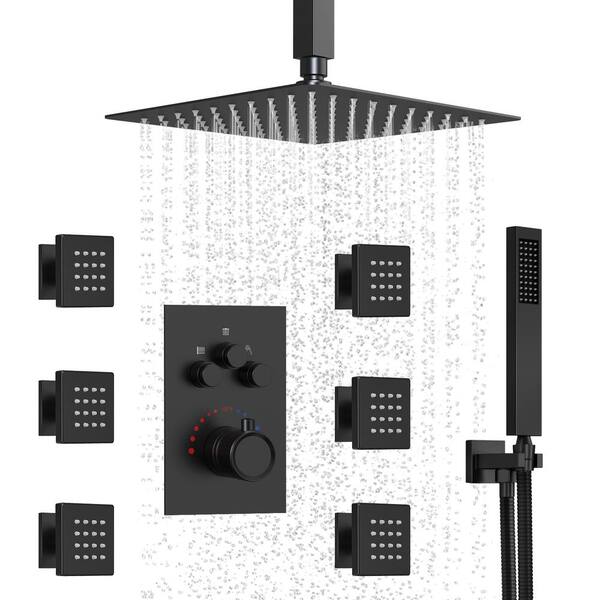 Cranach Thermostatic Shower System 7 Spray Ceiling Mount Square Shower