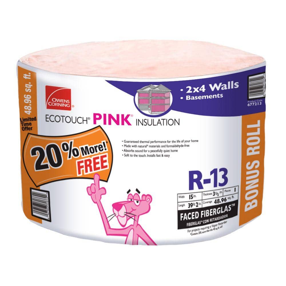 Owens Corning R-13 Pink EcoTouch Kraft Faced Fiberglass Bonus Roll 15 ...