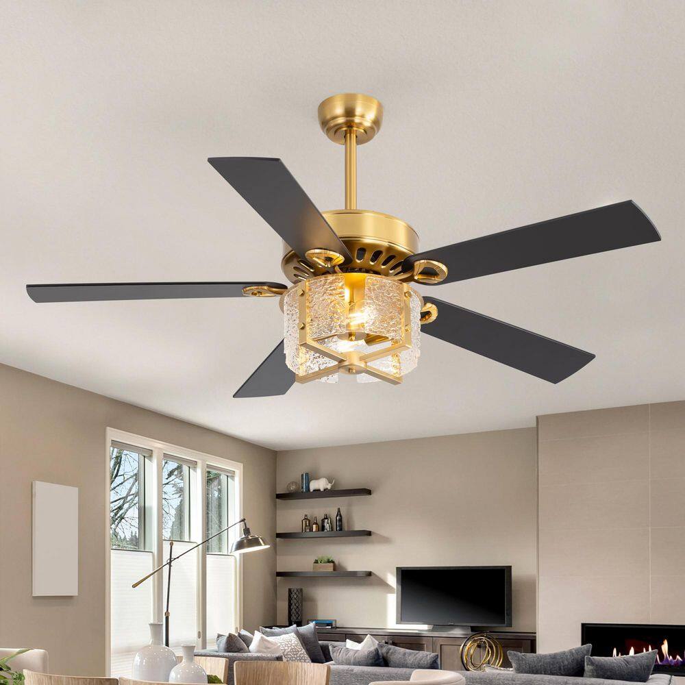 Breezary Wallin 52 in. 2-Light Indoor Polished Gold Downrod Ceiling Fan ...