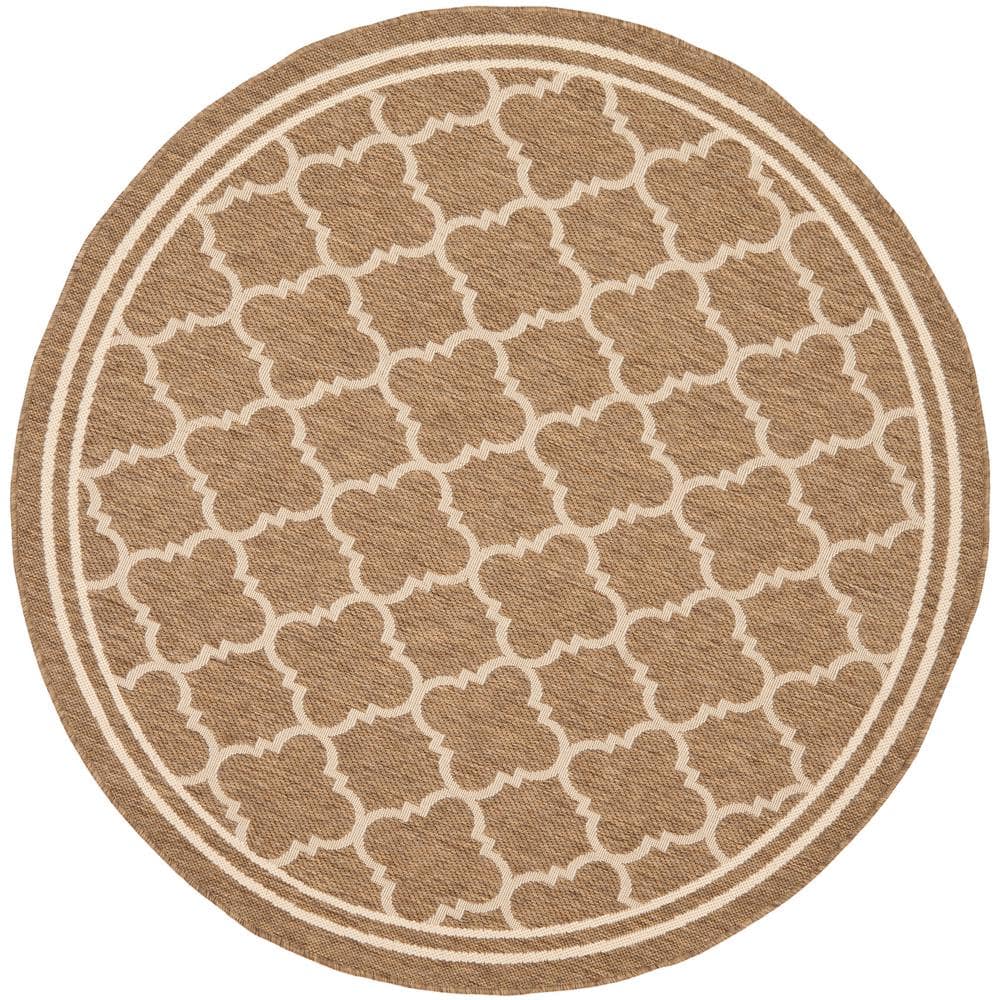 SAFAVIEH Courtyard Brown/Bone 7 ft. x 7 ft. Round Geometric Indoor ...
