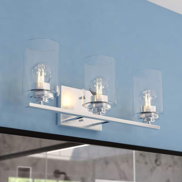 VAXCEL Park Ridge 22 in. 3-Light Satin Nickel Vanity Light with Clear ...
