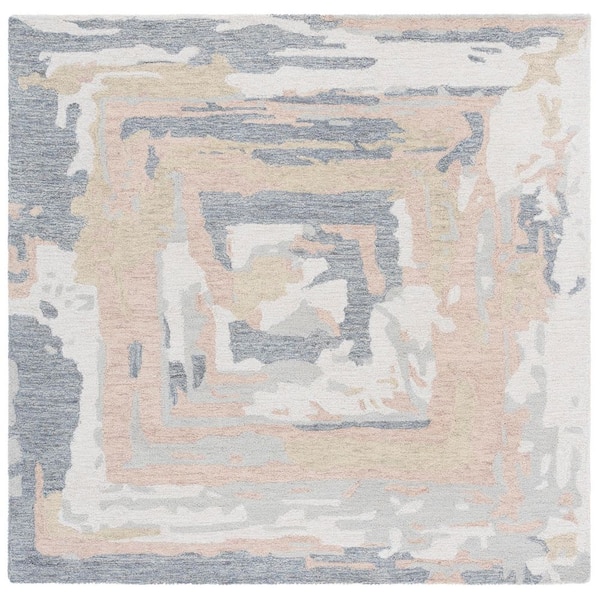 SAFAVIEH Ebony 6 ft. x 6 ft. Gray/Ivory Abstract Swirl Border Square ...