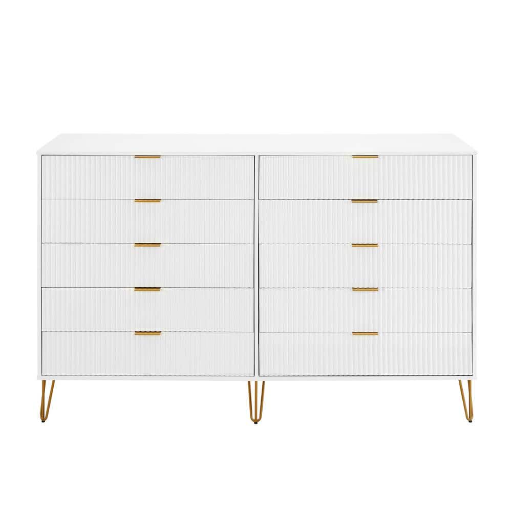 Manhattan Comfort DUMBO White Modern 10-Drawer 69.68 in. W Double ...